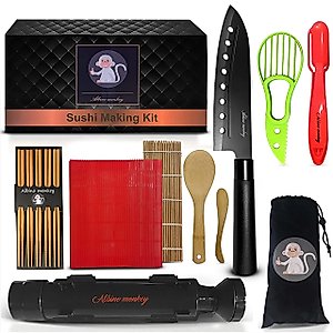 Albino monkey Sushi Making Kit - Elevate Your Sushi Skills in Minutes! Includes New Upgraded Sashimi Knife & Sushi Maker Bazooka, 2 Mats, Nigiri Tool, and More – Perfect for Beginners