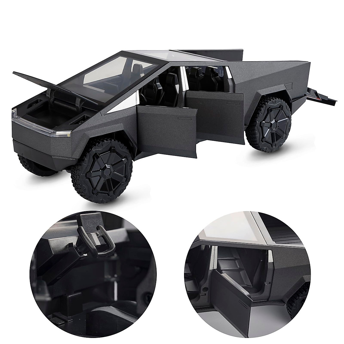 Toy Trucks for Boys Cybertruck Model Gray Pickup Truck 1/24 Diecast Metal Toy Cars with Sound and Light for Kids Age 3 Year and Up