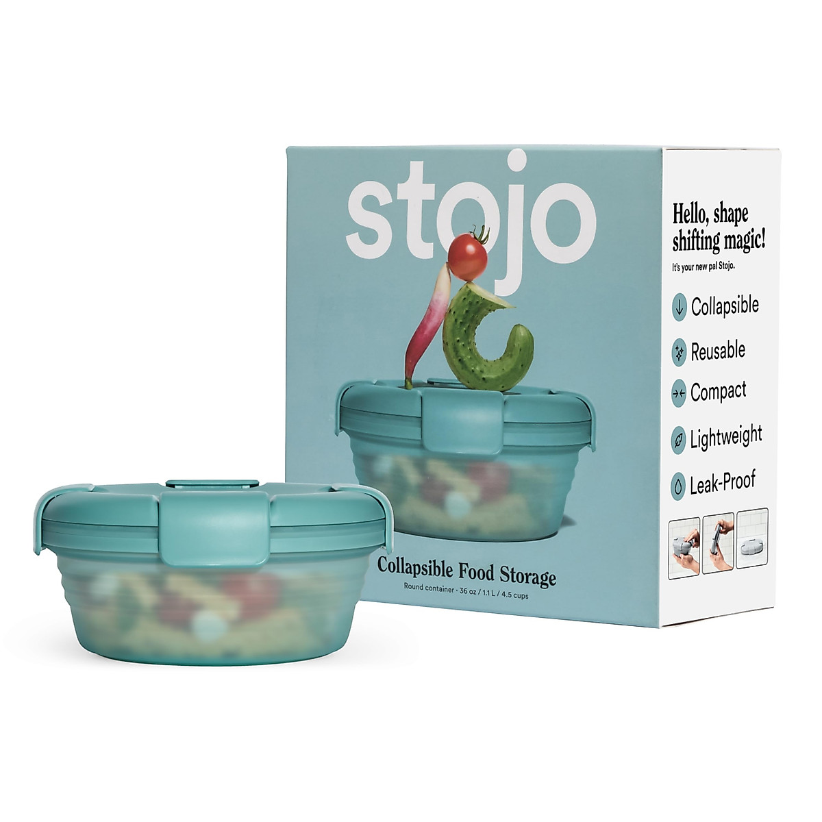 STOJO Collapsible Bowl - Translucent Eucalyptus, 36oz - Reusable Silicone Bowl for Hot and Cold Food - Perfect for Travel, Meal Prep, To-Go Lunch, Camping & Hiking - Microwave & Dishwasher Safe