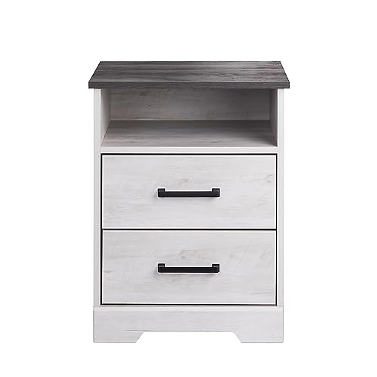 Prepac Rustic Ridge Farmhouse Bedroom Nightstand with 2 Drawers and an Open Cubby, Wooden Bedside Table for Bedroom, Office, or Living Room, 16.25in x 18.75in x 24.5in, Washed White