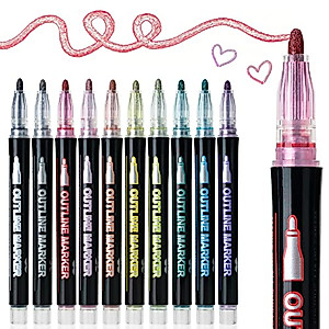 Mr. Pen- Double Line Outline Markers, 10 Colors, Shimmer Markers, Outline Markers Self-Outline Metallic Markers, Outline Pens, Metallic Outline Markers, Craft Pens, Outline Marker