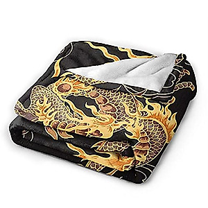 Yellow Dragon Fleece Throw Blanket for Couch Sofa or Bed Throw Size, Soft Fuzzy Plush Blanket, Luxury Flannel Lap Blanket, Super Cozy and Comfy for All Seasons 50 x 60 inch…