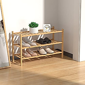 RONGJIA 3-Tier Natural Bamboo Shoe Rack - Stackable Storage Shelf with Multi-Function Combinations - Free Standing Shoe Racks for Convenient Shoe Organization（Natural） 11" D x 27" W x 20" H