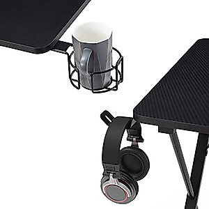 EE EUREKA ERGONOMIC Gaming Desk 39 inch, Small Gaming Table for Kids, Gift Idea, PC Computer Desk,Home Office Desk Workstation with Carbon Fiber Surface,Gamer Desk with Headphone Hook and Cup Holder
