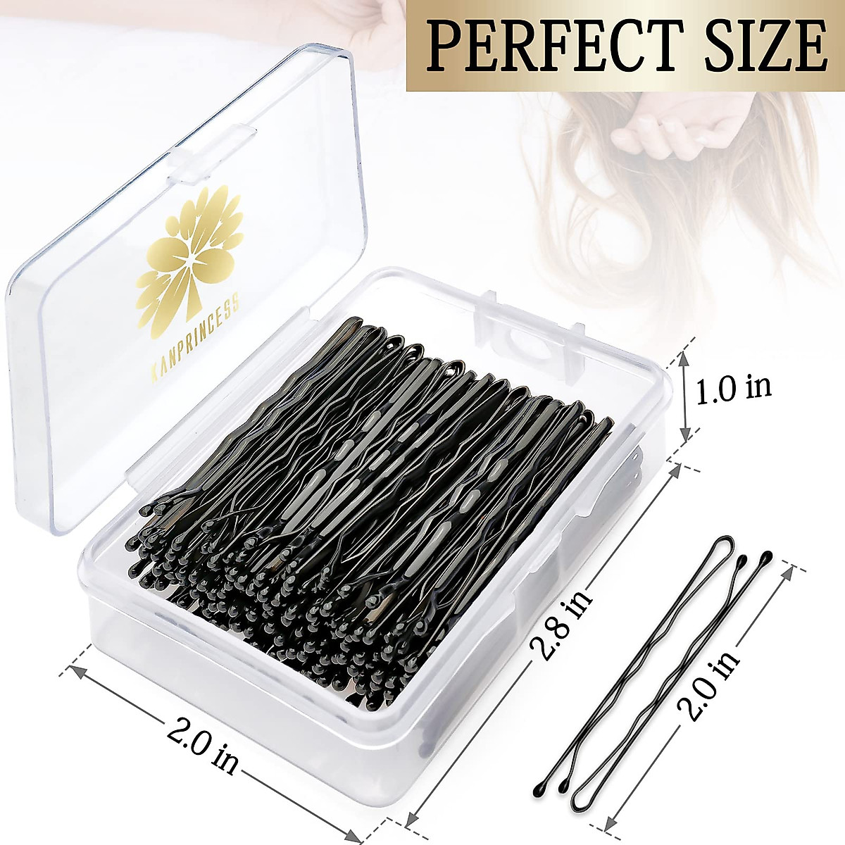 KANPRINCESS 100PCS 2Inches Hair Pins Kit Secure Hold Bobby Pins Clips for Women Girls and Hairdressing Salon With Clear Storage Box(Black)
