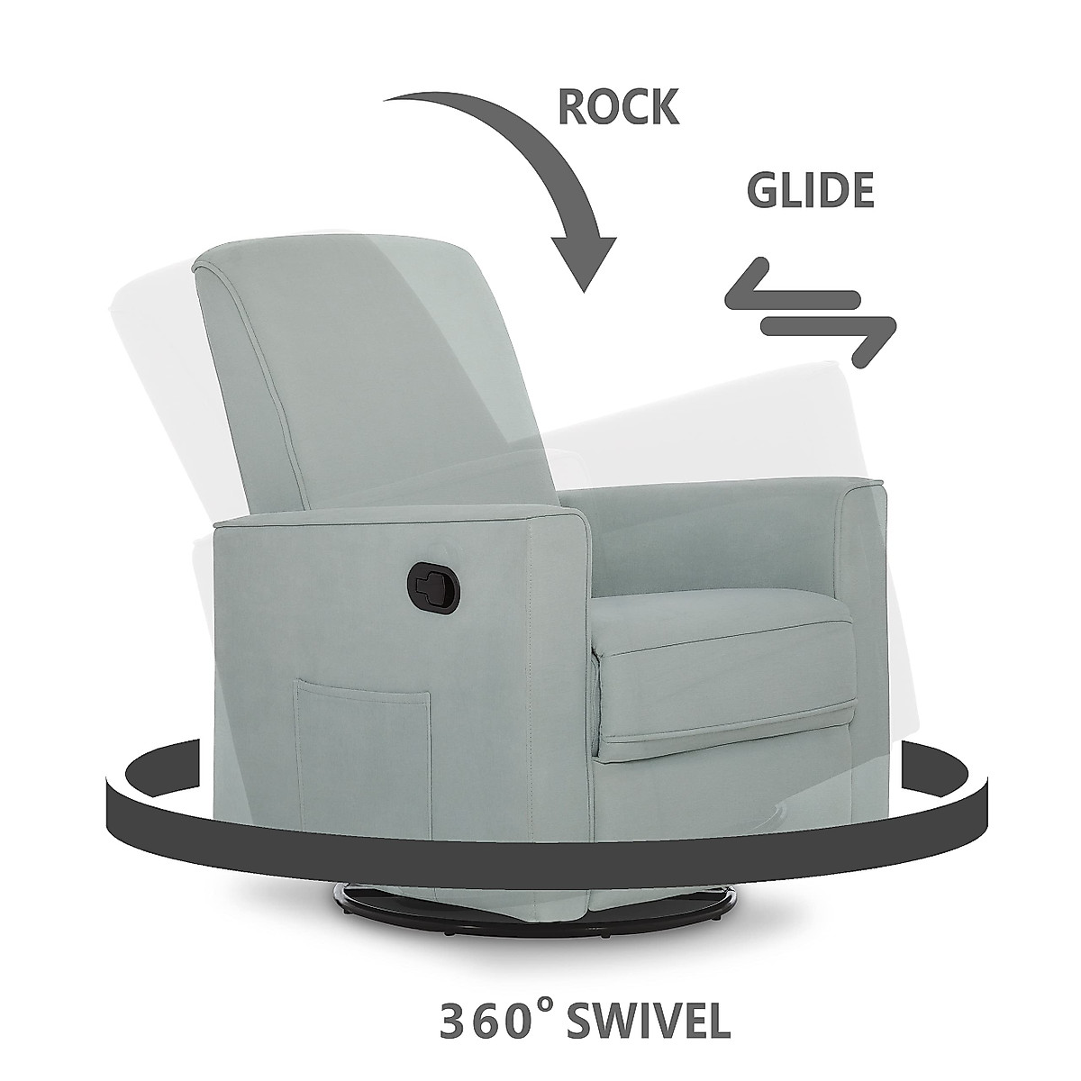 Evolur Raleigh Upholstered Plush Seating Glider Swivel, Rocker, Recliner, Glider for Nursery in Light Blue, Greenguard Gold Certified, Modern Nursery Recliner, Environmentally Conscious Glider