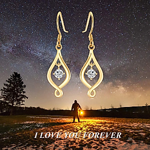 SISGEM 14K Solid Gold Small Infinity Drop Earrings Dangles for Women,Yellow/White Gold Moissanite Infinite Love Dangle Earrings Christmas Birthday Gifts for Wife Daughter Girlfriend