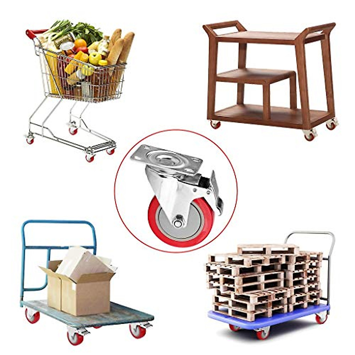 4" Swivel Plate Caster Wheels, PRITEK Heavy Duty Metal Caster Wheels Lock The Top Plate and The Wheels Replacement for Industrial Trailer or Large Home Furniture (Bearing 300lbs Each, Set of 4)