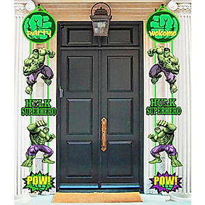 Superhero Hulk Banner Door Sign Banner Superhero Hulk Party Decorations for Kids Boys Birthday Baby Shower