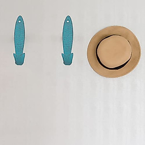 Light Blue Fish Tail Cast Iron Wall Hooks, Wall Mounted for Hanging Coats, Purses, Towels, Hats, Beach Themed Wall Décor, Set of 3, 5 Inches High