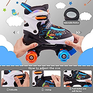 Woolitime Adjustable Roller Skates for Girls and Boys, 4 Size Adjustable Toddler Roller Skates for Kids with All Wheels Light Up, Patines para Niñas Niños
