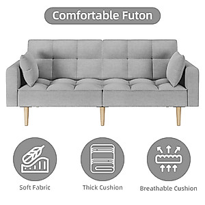 Assile 78" W Futon Couch Sofa with Heavy Duty Foundation and Thicken Wood Leg - Easy Assembly and Stylish Sofa Bed for Living Room and Bedroom in Light Grey
