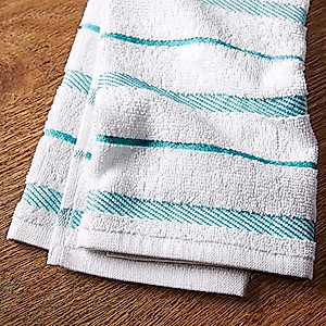 KitchenAid Albany Kitchen Towel 4-Pack Set, Cotton, Aqua/White, 16"x26"