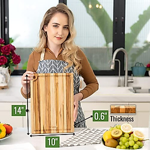 BEEFURNI Teak Wood Cutting Board with Juice Groove, Small Wooden Cutting Boards for Kitchen, Hanging Chopping Board, Mothers Day Gifts, 1 Year Warranty, (Small, 14 x 10 x 0.6 inches)