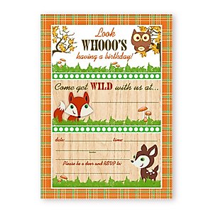 POP parties Woodland Critters Birthday Party Large Invitations - 10 Invitations 10 Envelopes