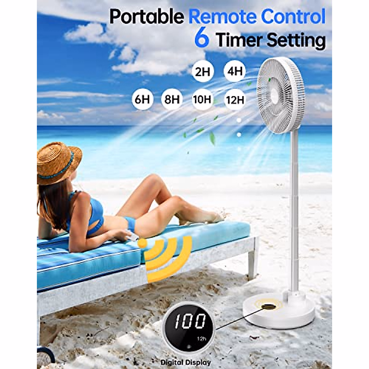 TriPole 12'' Standing Fan Oscillating Pedestal Fan, Rechargeable Battery Operated Fan Quiet Height Adjustable Floor Fan with Remote Timer, Foldaway Portable Fan for Bedroom Home Travel, 5-31H Working