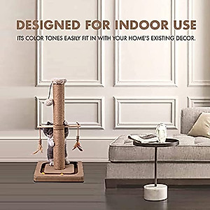 MECOOL Cat Scratching Post Tall Kitten Posts Tree Premium Scratcher Natural Jute Ropes with Tracking Interactive Toys Heavy Base Cat Scratch Deterrent for Indoor Cats (Beige) (Medium-23)