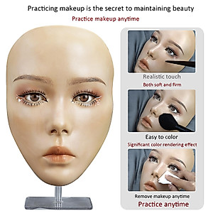 5D makeup Practice Face Board, Silicone Makeup Mannequin Face, Reusable Beginner Practice Eye Makeup Face, Eye Fake Silicone, Makeup Artist Full Face Practice Eyelash Eye Shadow Eyeliner Pen Simulatio