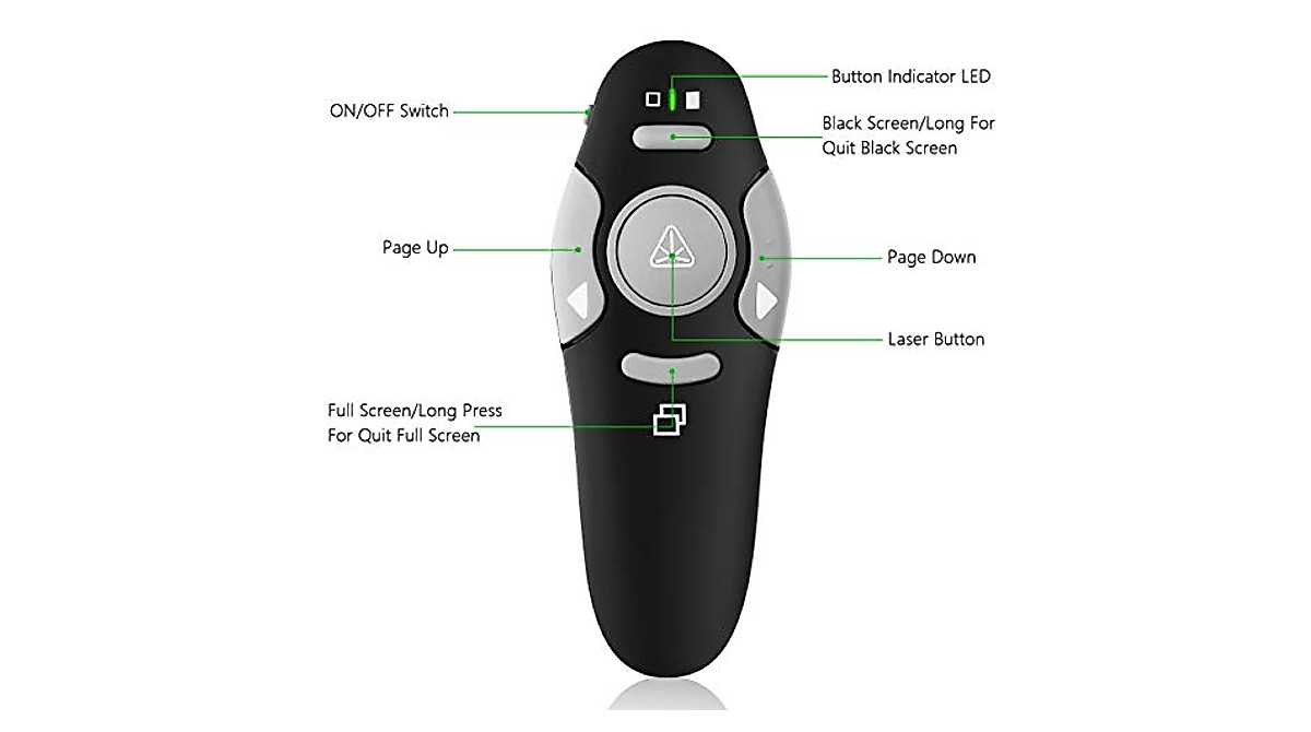 Wireless Presentation Clicker with Laser & USB Receiver | KUIYN K100B