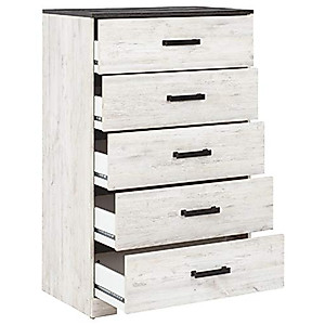 Signature Design by Ashley Shawburn Modern Farmhouse 5 Drawer Chest of Drawers, Two-Tone Whitewash