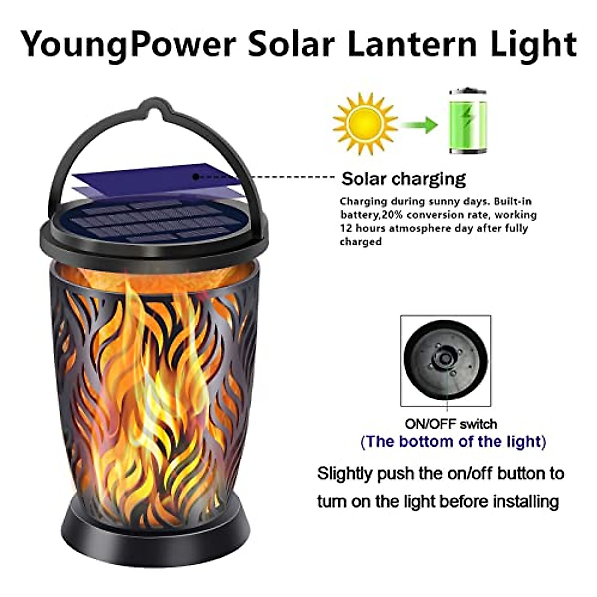 YoungPower Outdoor Solar Lanterns Dancing Flame Outdoor Hanging Lanterns Outdoor Decorative Lighting Heavy Duty Solar Powered Waterproof Umbrella Lights for Garden Patio Pathway Deck Yard, 1 Pack