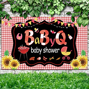 Large Size BBQ Baby Shower Backdrop, 71×43 Inch BBQ Baby Shower Banner Baby Shower Party Decoration Supplies BabyQ Shower Background for BBQ Baby Shower Gender Reveal Party Photo Studio Decoration