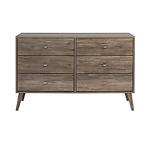 Prepac Milo 6-Drawer Dresser, Drifted Gray & Milo 2-Drawer Tall Nightstand with Open Shelf, Drifted Gray
