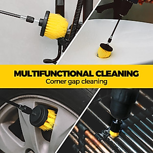 Holikme 4Pack Drill Brush Power Scrubber Cleaning Brush Extended Long Attachment Set All Purpose Drill Scrub Brushes Kit for Grout, Floor, Tub, Shower, Tile, Bathroom and Kitchen Surface，Yellow