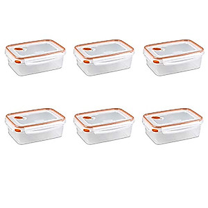 Sterilite 0 Ultra Seal 8.3 Cup Food Storage Container, Clear Lid and Base with Tangerine Accents, 6-Pack,Orange