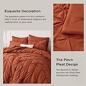 Bedsure Queen Comforter Set - Bed in a Bag Queen 7 Pieces, Pintuck Bedding Sets Burnt Orange Bed Set with Comforter, Sheets, Pillowcases & Shams