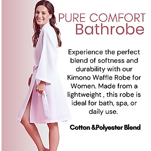 Soft Touch Linen Kimono Waffle Robe – Women’s Bath SPA Robe – Lightweight Cotton &Polyester Blend (Large, Grey)
