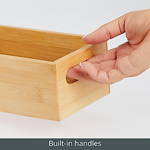 mDesign Slim Bamboo Kitchen Cabinet & Fridge Drawer Organizer Tray - Storage Bin for Cutlery, Serving Spoons, Cooking Utensils, Gadgets - 4.6" Wide, 2 Pack - Natural Wood Finish