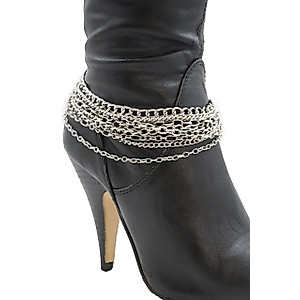 TFJ Women Western Fashion Jewelry Boot Chain Bracelet Silver Metal Shoe Multi Strands Classic Bling Charm