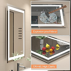 Modlicht 36" x24” LED Bathroom Mirror, Dimmable LED Mirror for Bathroom, Adjustable Warm/Natural/Cold Light, Memory Function, IP54, Lighted Bathroom Mirror with Smart Touch Button, Home Decor