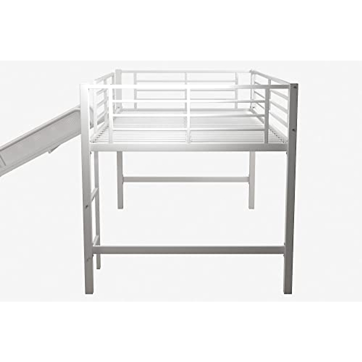 DHP Junior Twin Metal Loft Bed with Slide, Multifunctional Design, White with White Slide