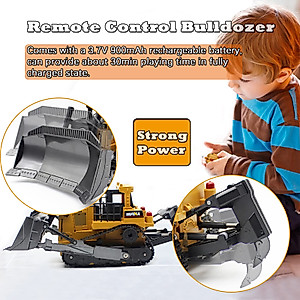 Dollox Remote Control Bulldozer 1/16 RC Front Loader Tractor Toy 2.4Ghz RC Construction Vehicles RC Dozer Toys for Boys Adults, 11 Channel Track Dozer Cars with Light & Sound for Kids
