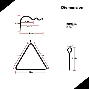 Blacksmith Iron Dinner Bell Hand Made 12“ Triangle Dinner Bell Heavy Duty Primitive Hand-Forged Wrought Iron Triangle Dinner Bell Iron Triangle Chime