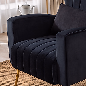 chairus Wingback Velvet Accent Chairs Set of 2, Modern Living Room Armchairs Comfy Upholstered Single Sofa Chair for Bedroom Dorms Reading Reception Room with Gold Legs & Small Pillow, Black
