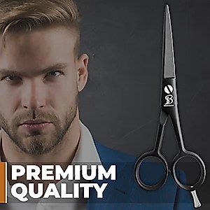 BROSTACHE Beard & Mustache Scissors for Men 5”, 2 comb & Leather Travel Pouch , Hand forged with Bevel edge For precision, Grooming Kit for Men with Extremely Sharp Scissors & Adjustable Screw