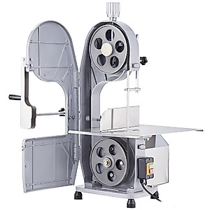 Commercial Electric Meat Bandsaw, 1100W Stainless Steel Countertop Bone Sawing Machine, Workbeach 19.3" x 15", 0.16-7.9 Inch Cutting Thickness, Frozen Meat Cutter with 6 Blades for Rib Pork Beef