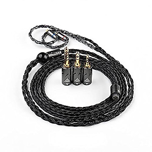 Linsoul QKZ Q1 MAX 16-Stand 352 Cores Silver-Plated HiFi Earphones Upgrade Cable with Interchangeable 2.5mm/3.5mm/4.4mm Plug Replacement Cable for Audiophile (Black, MMCX)