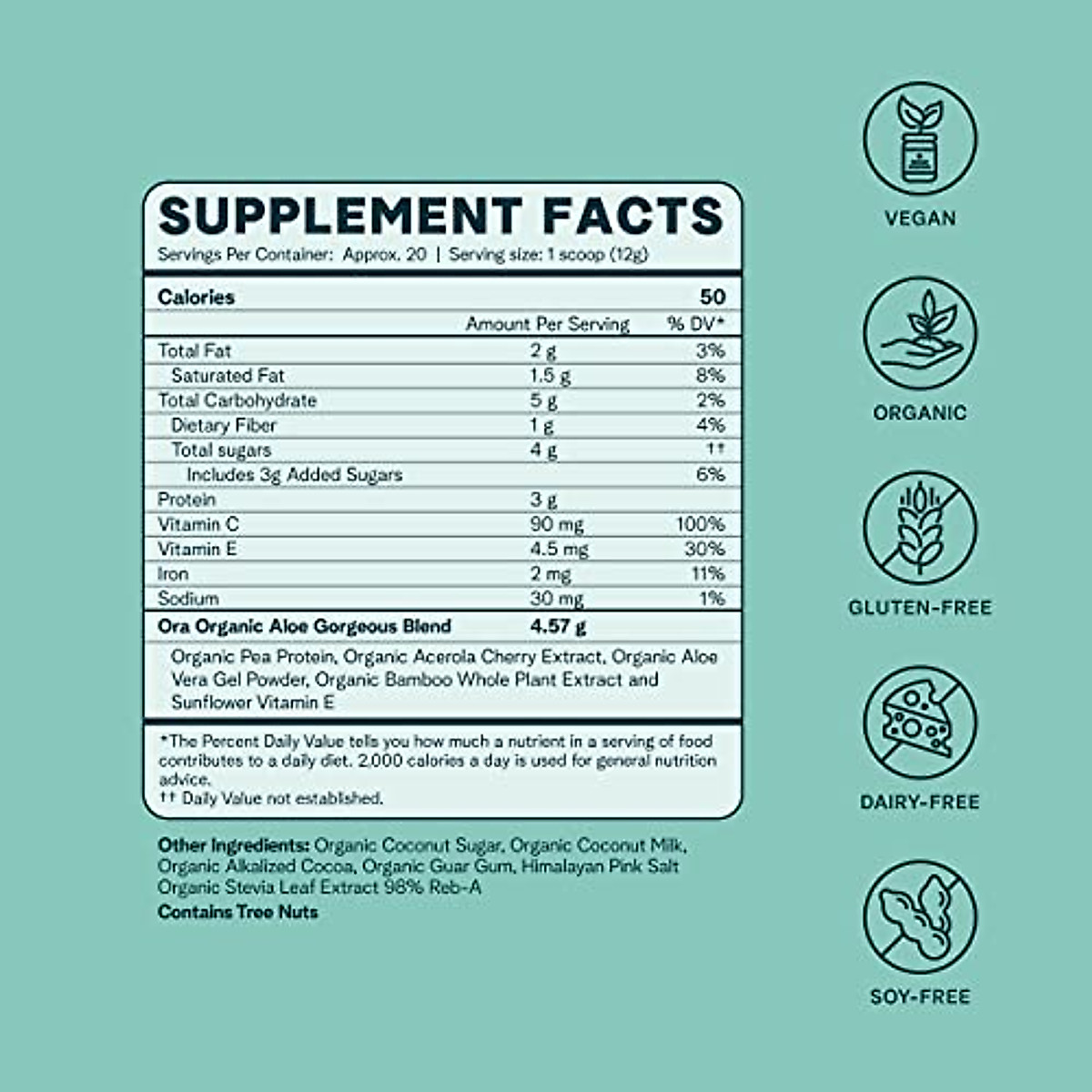 Ora Organic Vegan Collagen-Boosting Powder for Women and Men - Hair, Skin, & Nails Support - Bamboo Silica, Plant-Based Protein, Organic Vitamin C, Aloe Vera - Chocolate Flavor, 20 Servings