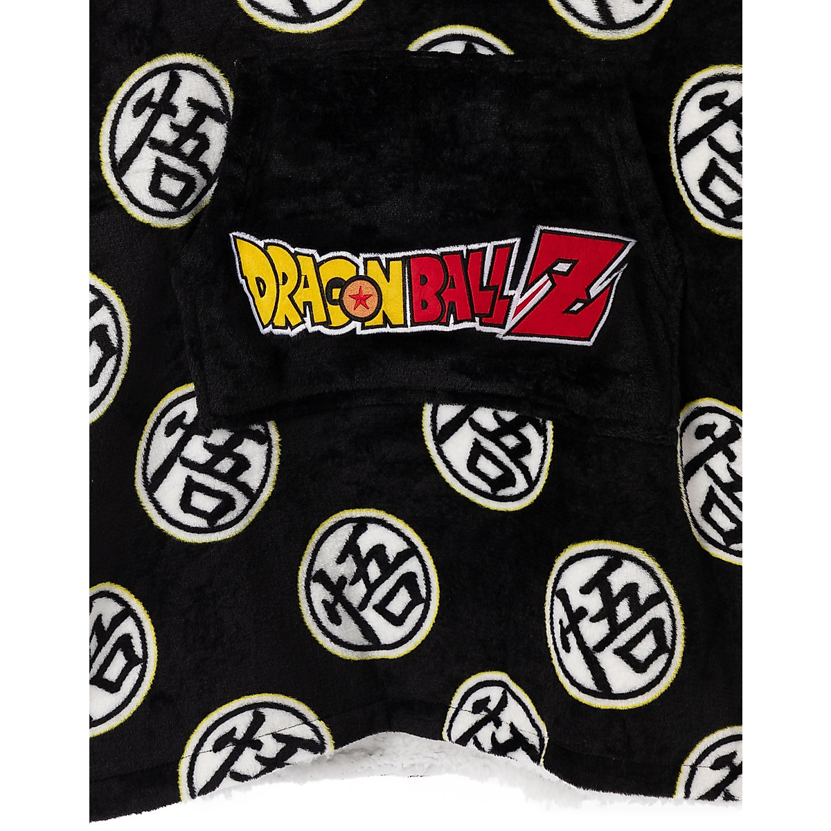Dragon Ball Z Kids Oversized Blanket Hoodie | Boys Girls Goku Warrior Family Symbol Fluffy Double Lined Sherpa Fleece Vuddie Black