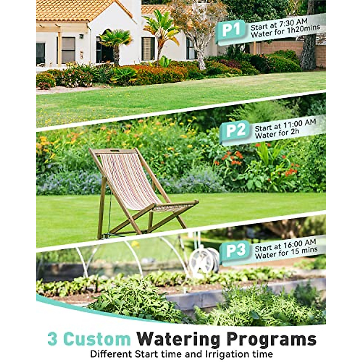 RAINPOINT Sprinkler Timer, Hose Timer with 3 Individual Programs, Water Timer for Garden Hose Faucet, Programmable Automatic/Manual Irrigation System, for Specific Days or Daily Outdoor Lawn Watering