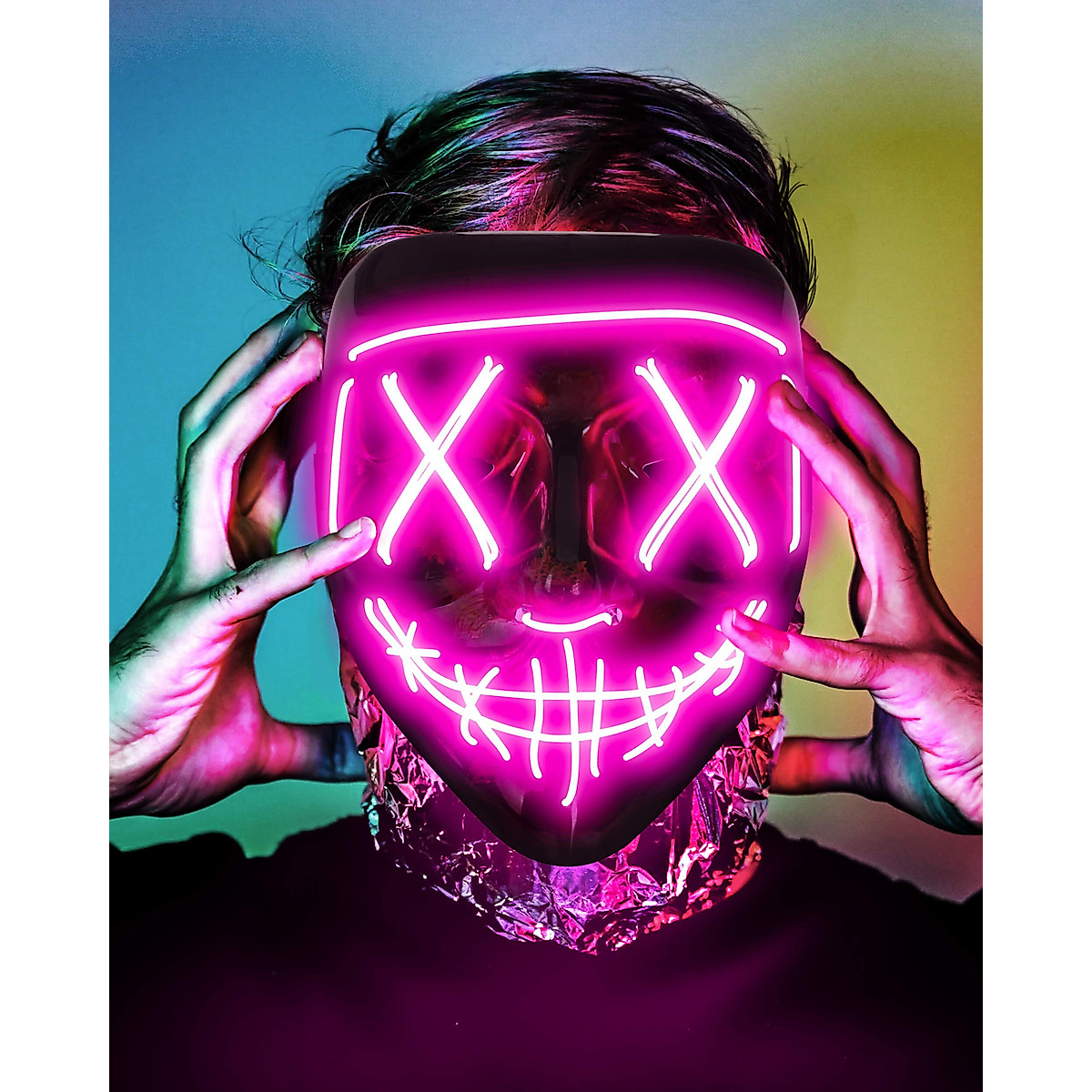 Sago Brothers LED Light Up Mask, Scary Mask for Carnival, Halloween, Rave Parties, Clubs, Masquerades, Costume Parties, 3 Light Modes, One Size Fits All, Unisex-Adults