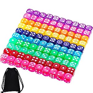 Blulu 6-Sided Games Dice Set, Colored Dice with Black Velvet Pouches for Playing Games, Like Board Games, Dice Games, Math Games, Party Favors and More (Rainbow Color, 14 mm)