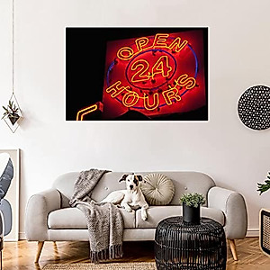 557591 Illuminated Open Hours Neon Sign Photo Picture DECOR WALL 16x12 PRINT POSTER