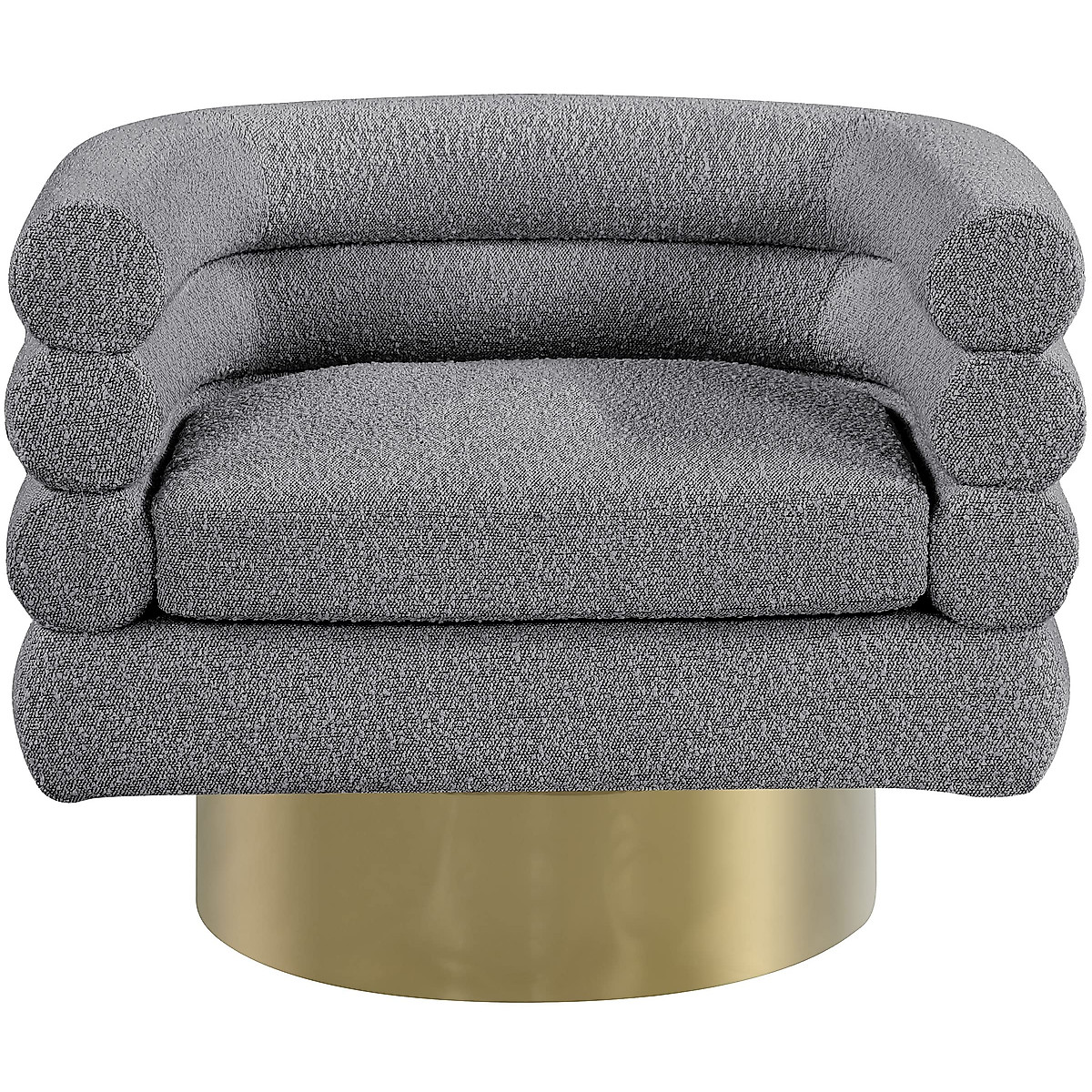 Meridian Furniture 544Grey Tessa Collection Modern | Contemporary Boucle Fabric Upholstered Swivel Accent Chair with Brushed Gold Base and Deep Channel Tufted Back, Grey, 33.5" W x 28" D x 26.5" H