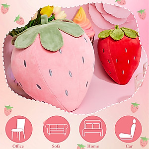 Juexica 2 Pcs Strawberry Plush Pillows Fruit Kids Pillow Soft Kawaii Strawberry Decor Aesthetic Cute Pillows Stuffed Strawberry Pillow for Room Home Car Decoration Birthday Gifts, Red Pink