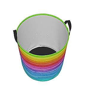 FeHuew Watercolor Rainbow Striped Collapsible Laundry Basket with Handle Waterproof Fabric Hamper Laundry Storage Baskets Organizer Large Bins for Dirty Clothes,toys,Bathroom